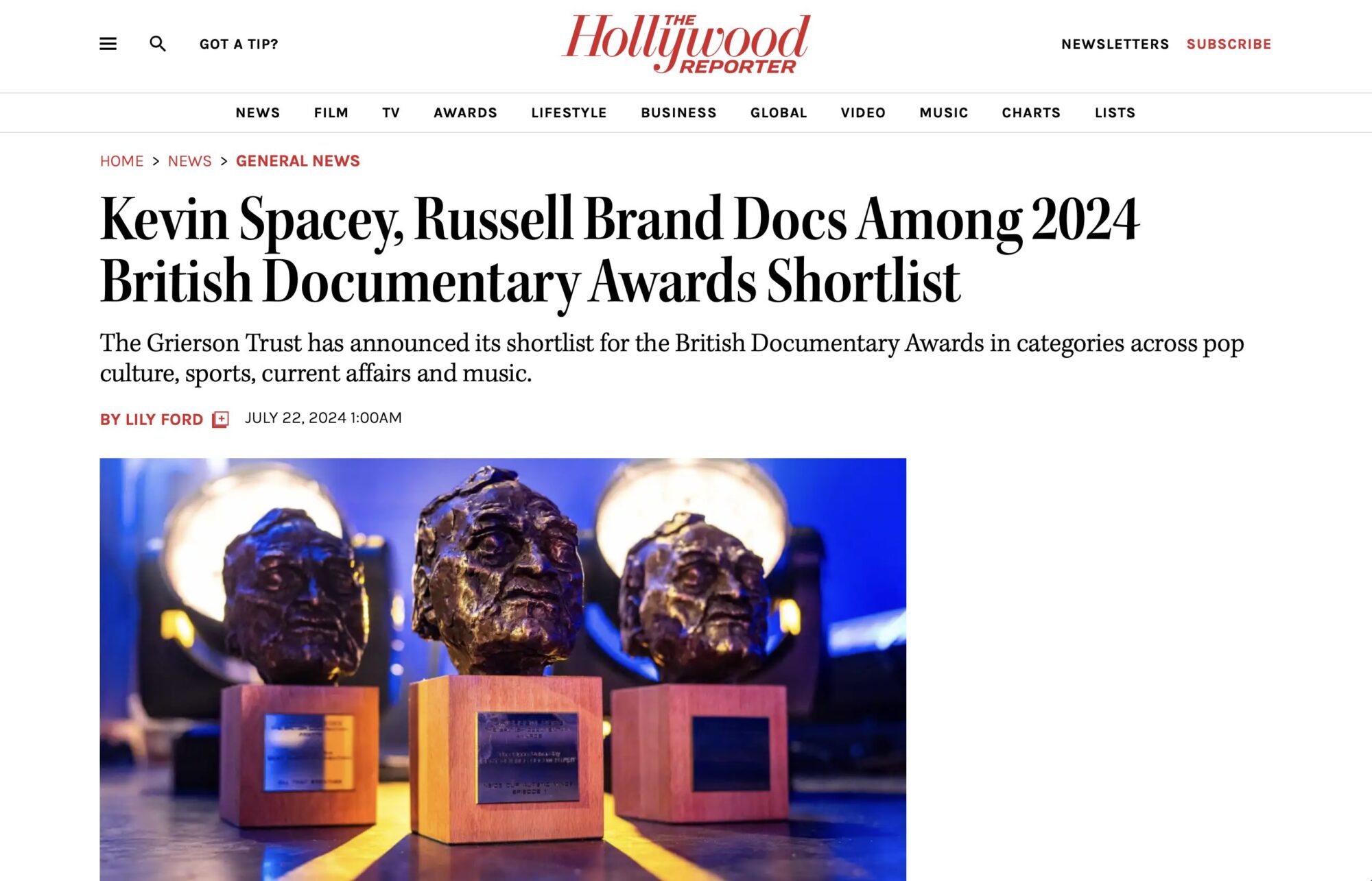 Hollywood Reporter: Kevin Spacey Doc Among 2024 British Documentary ...